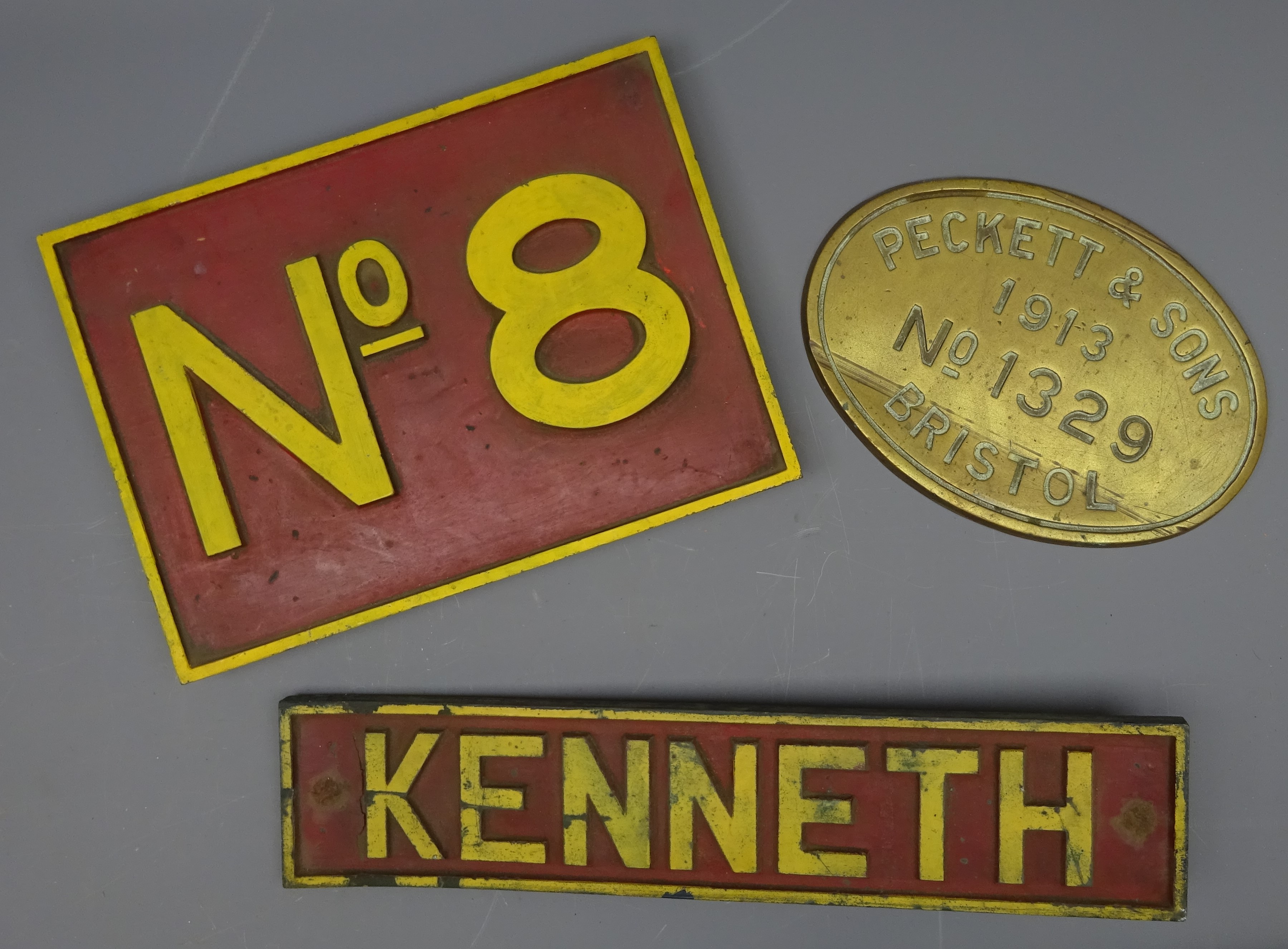 Cast iron locomotive name plate 'Kenneth' in red and yellow L53cm ...
