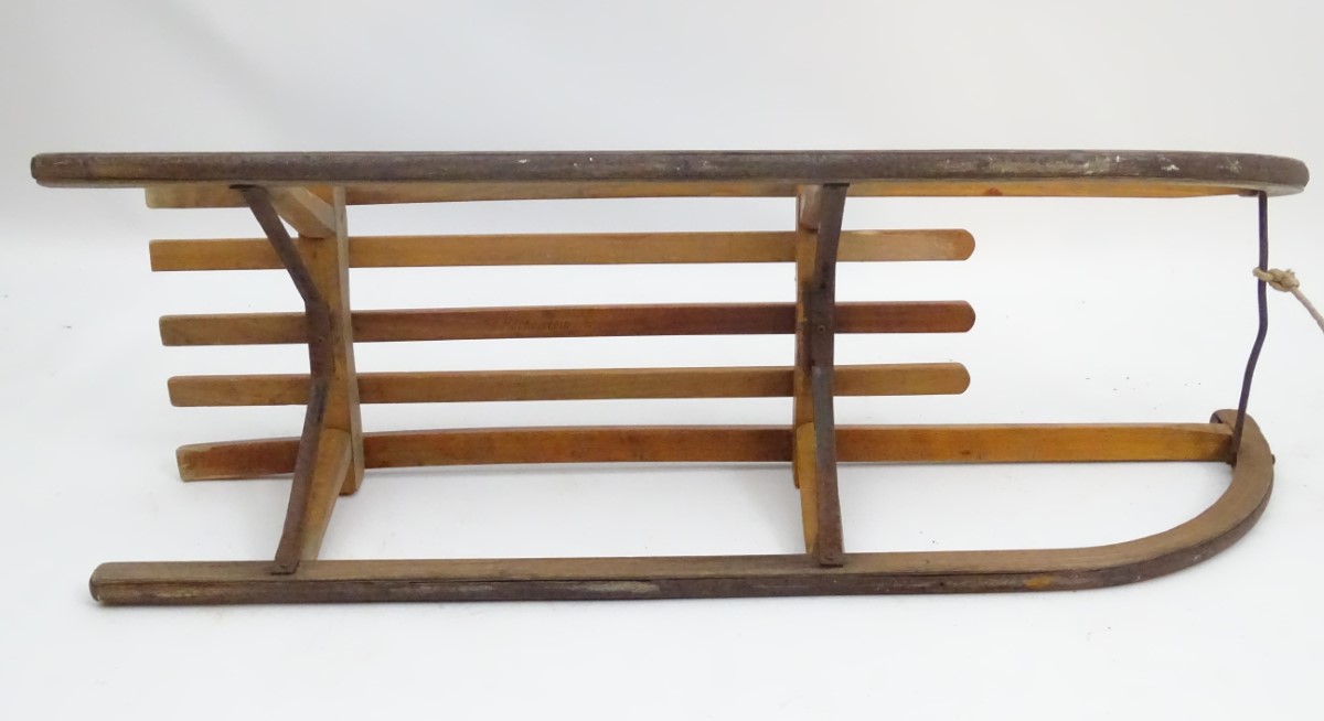 A vintage Davos Germina wooden sledge/toboggan by VEB Hachelstein, with ...