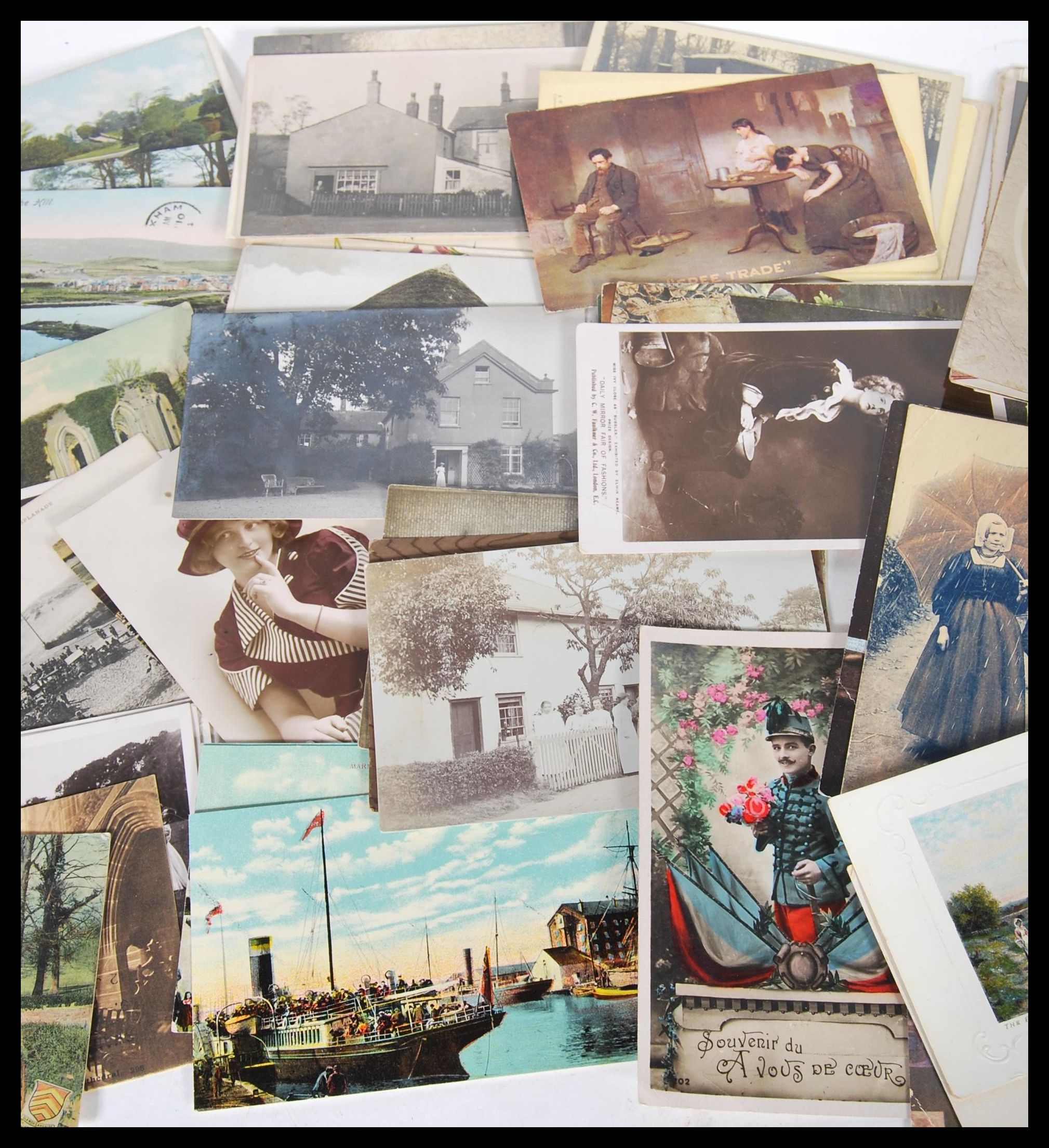 1900s-30s Postcard collection (approx 140) in tin. Original one person ...