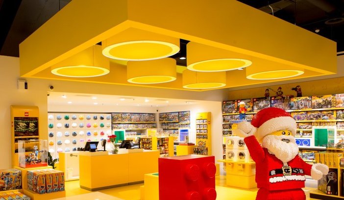 Lego - A set of four large Lego Store ceiling light fixtures of ...