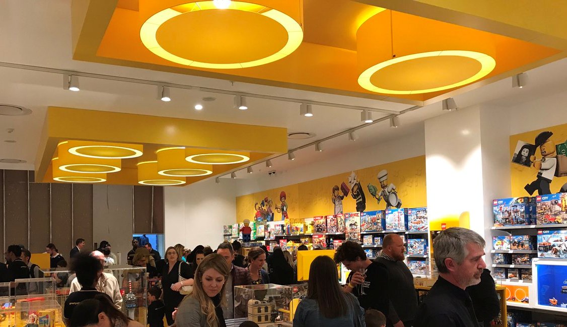 Lego - A set of four large Lego Store ceiling light fixtures of ...