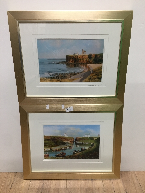 L IVAN LINDSAY SIGNED PRINTS OF SEATON SLUICE HARBOUR AND KING EDDIES BAY