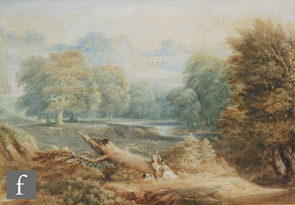 SAMUEL AUSTIN (1796 - 1834) - Figures in a landscape with distant ...