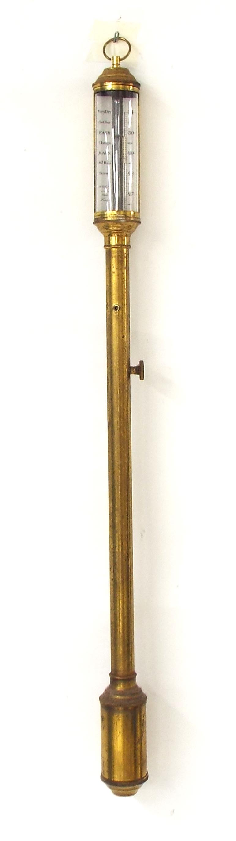 20th century cylindrical brass stick barometer, 36.25" high