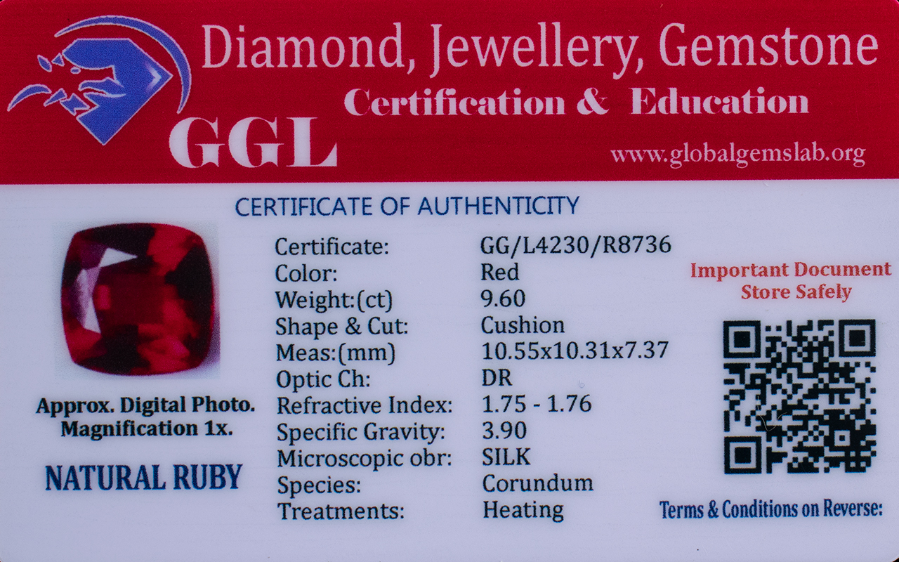 Natural Ruby Loose Gemstone With GGL Certificate/Report Stating The ...