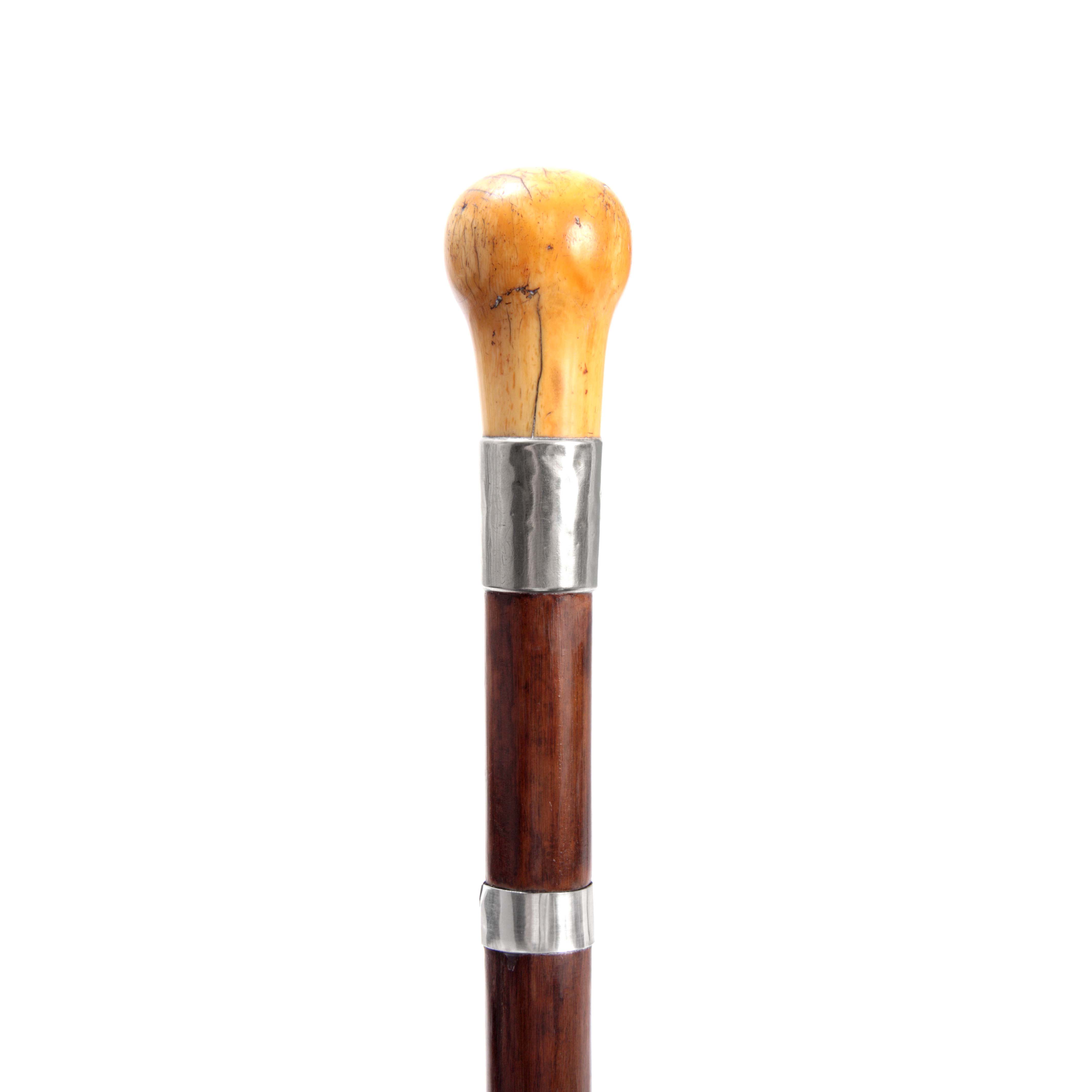 A LATE 19TH CENTURY GENTLEMANS SILVER AND MARINE IVORY MOUNTED BAMBOO ...