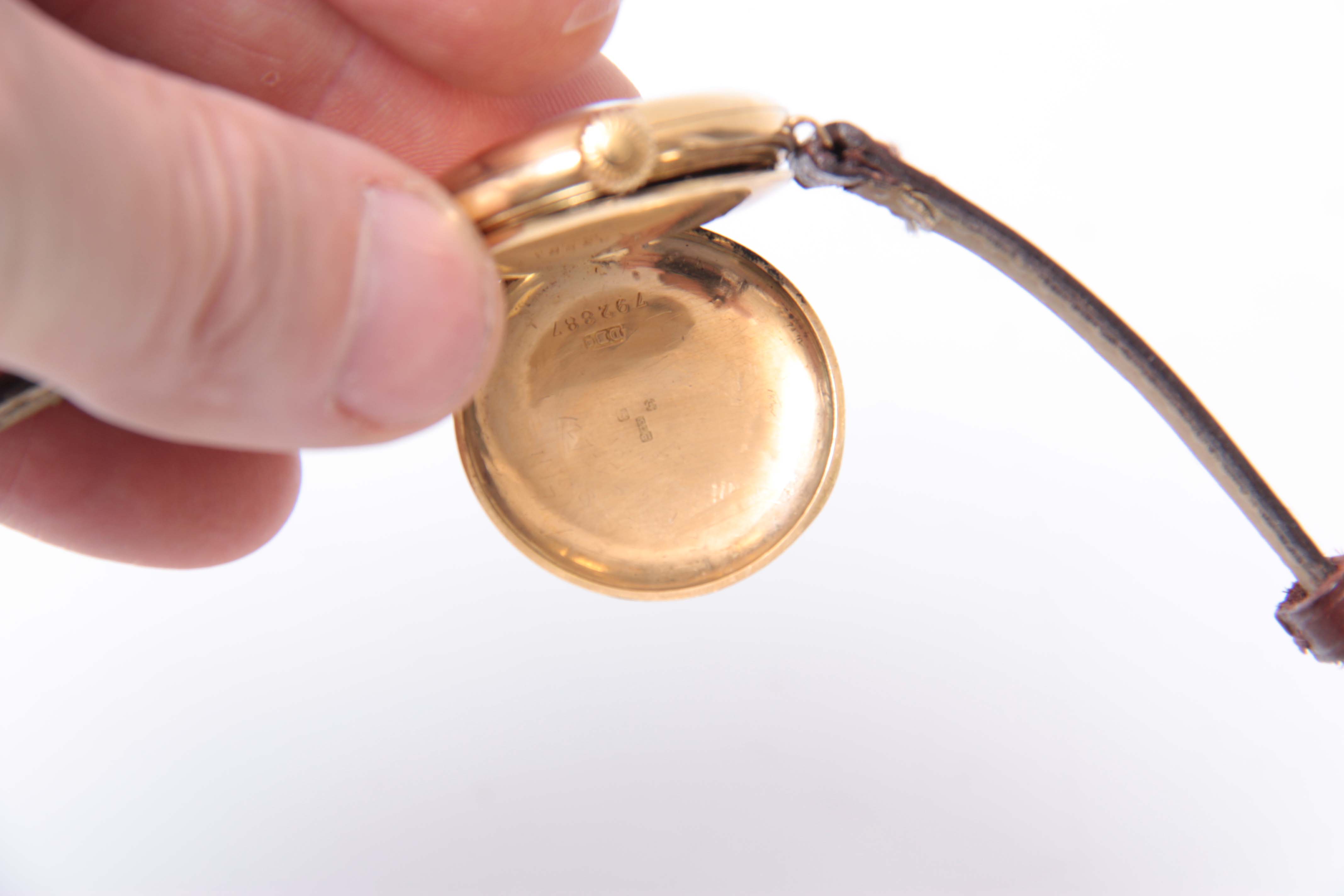 LONGINES. AN EARLY 20th CENTURY 18CT GOLD HALF HUNTER WRIST WATCH ...