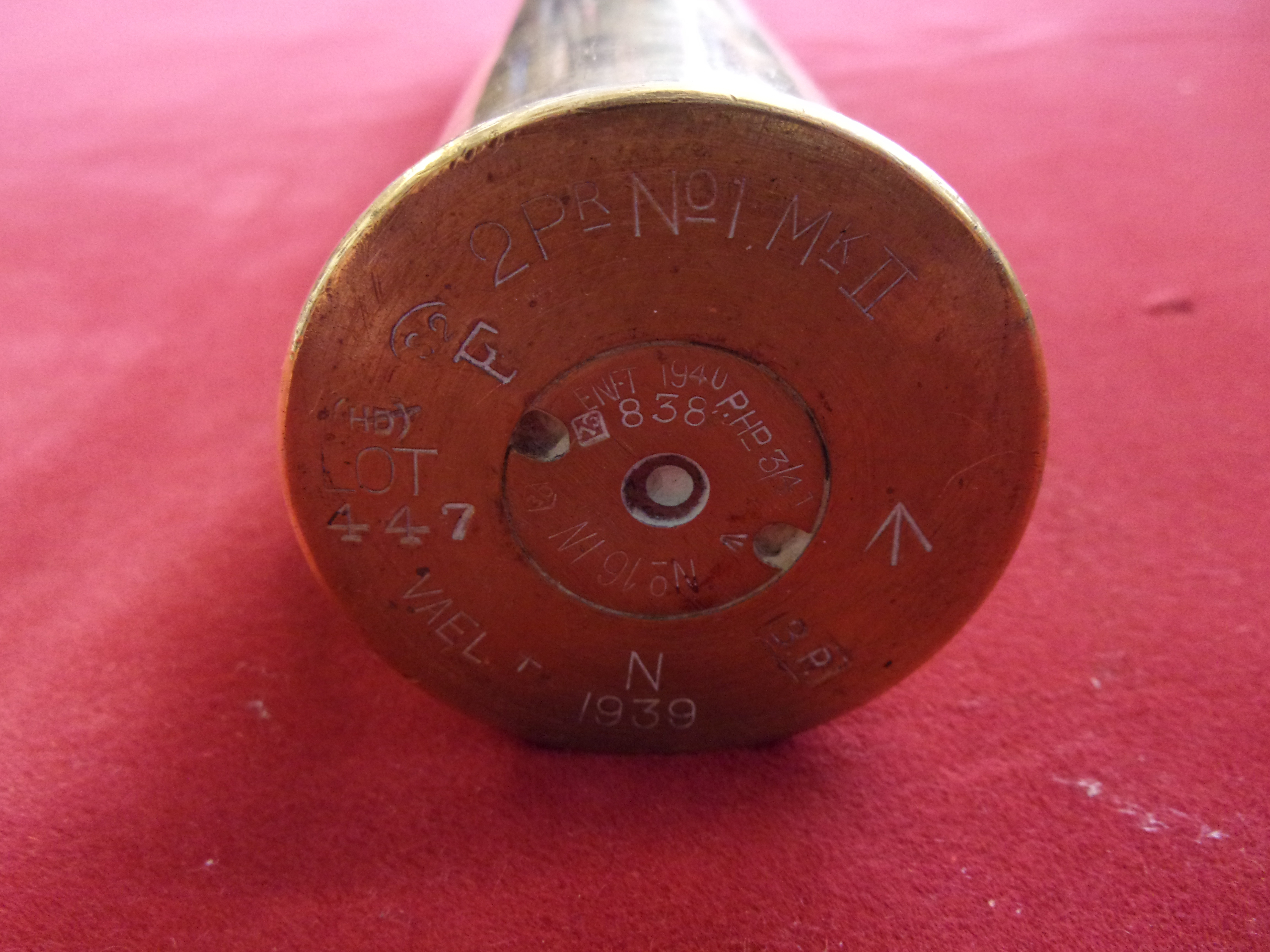 British WWII 2pr Naval round, short case with solid shot body, well ...