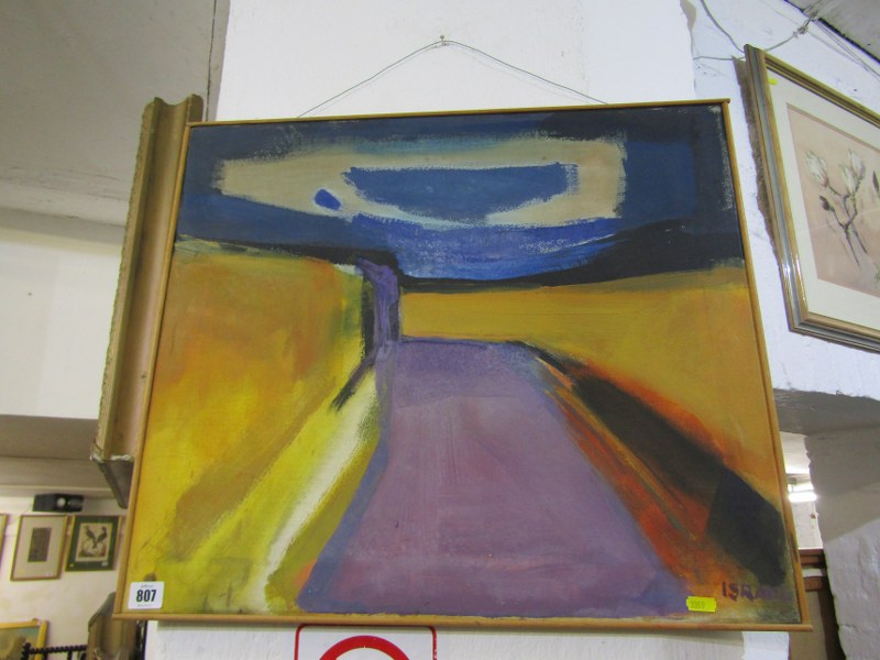 HENRY ISRAEL, signed painting on canvas "Abstract Coastal View", 20" x 23"