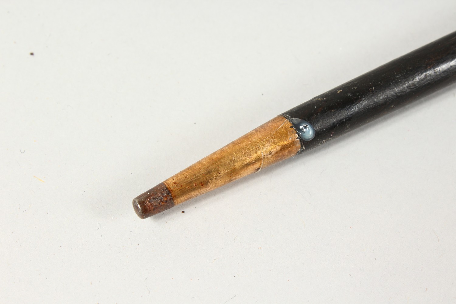 A CONTINENTAL GOLD TOP BURR WOOD WALKING STICK. 42ins long.