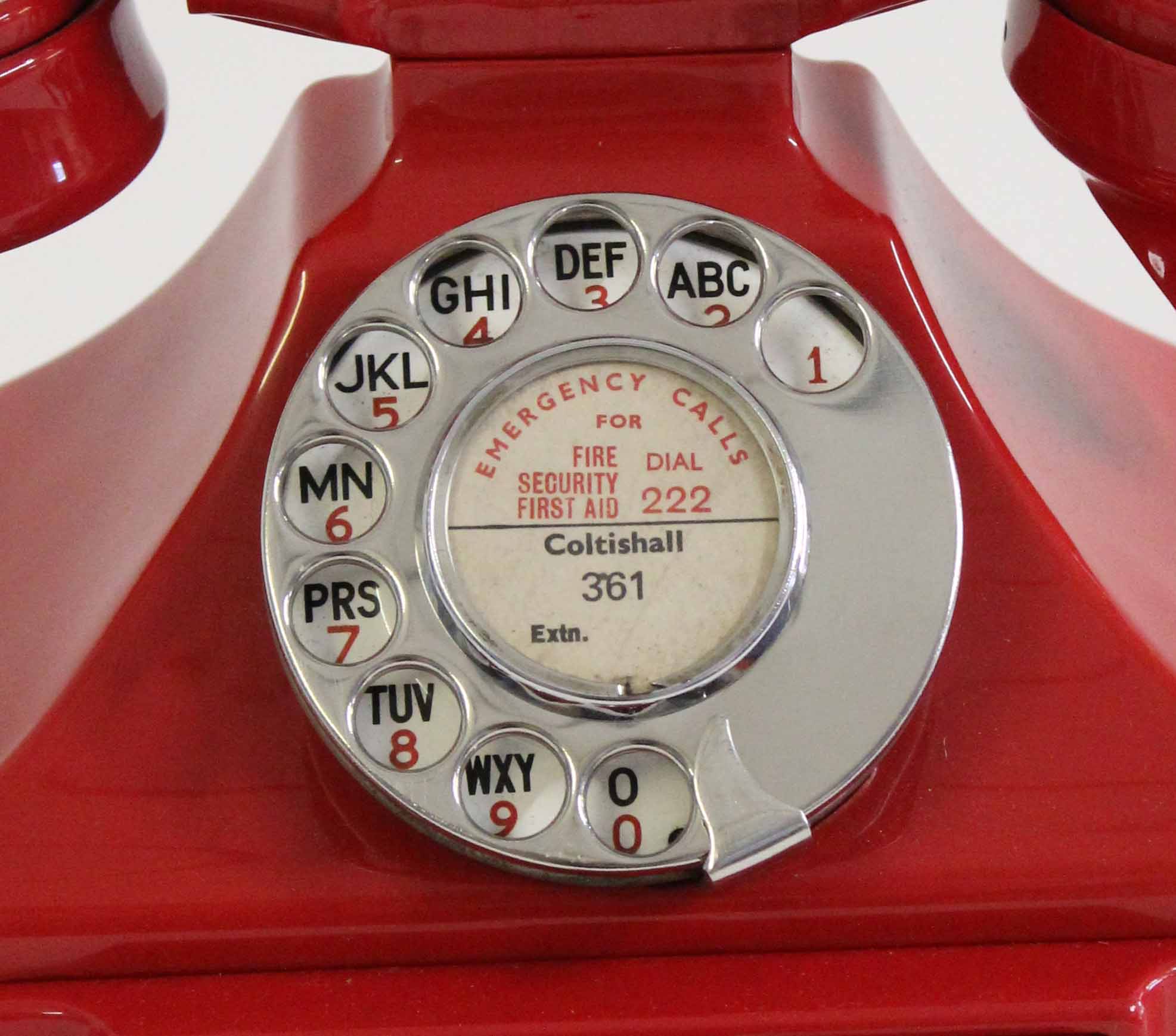 GPO vintage Bakelite telephone in red, model number 232 (S56/2), paper ...