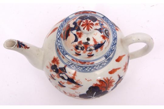Lowestoft porcelain tea pot and cover circa 1780, decorated in iron red ...