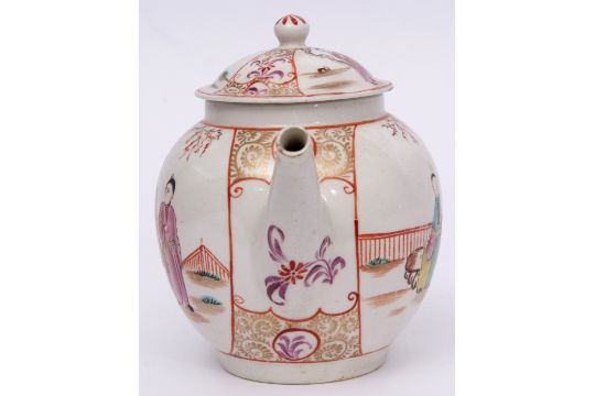 Lowestoft tea pot and cover, circa 1780, decorated in polychrome with ...