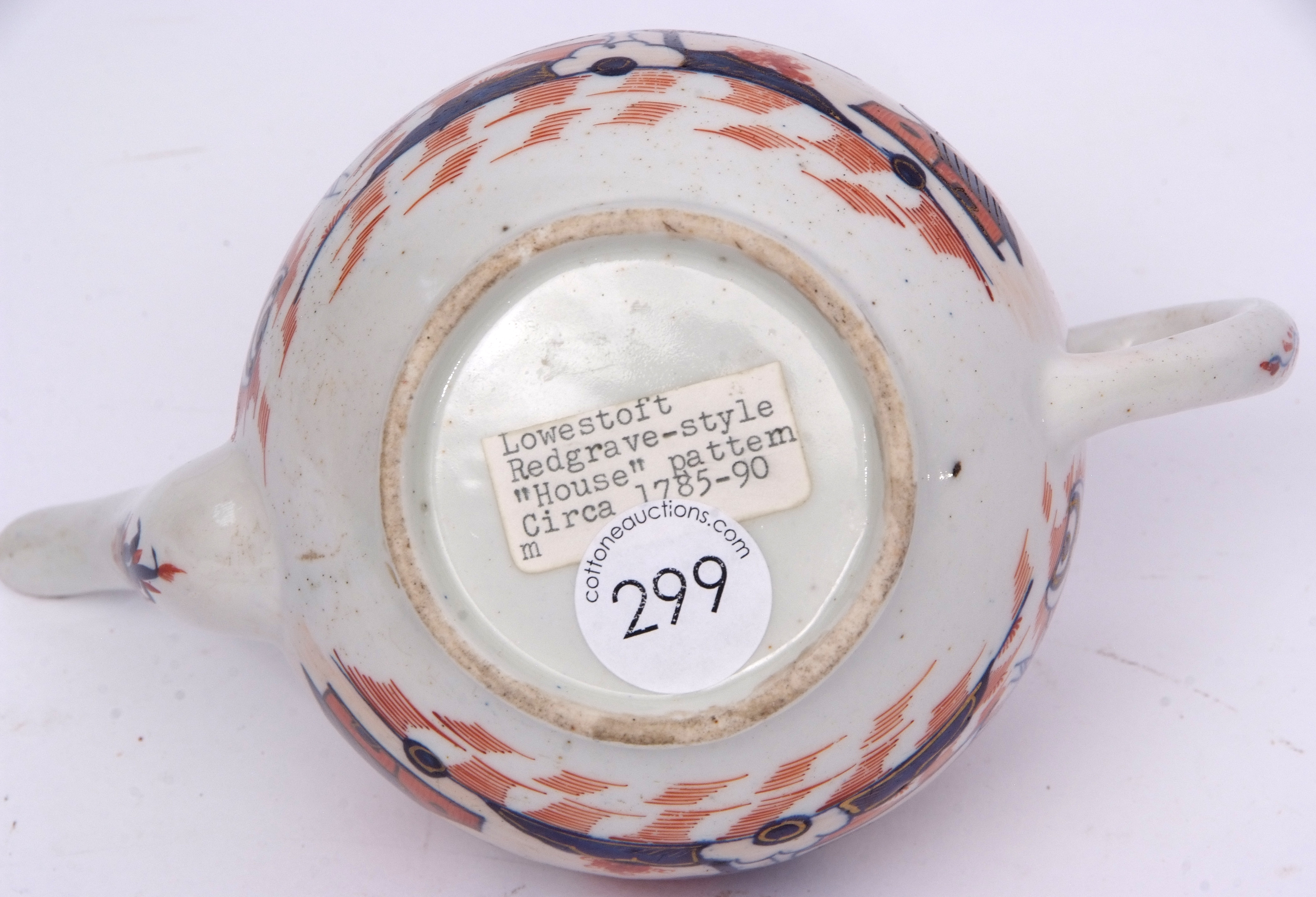 Lowestoft porcelain tea pot and cover circa 1780, decorated in iron red ...
