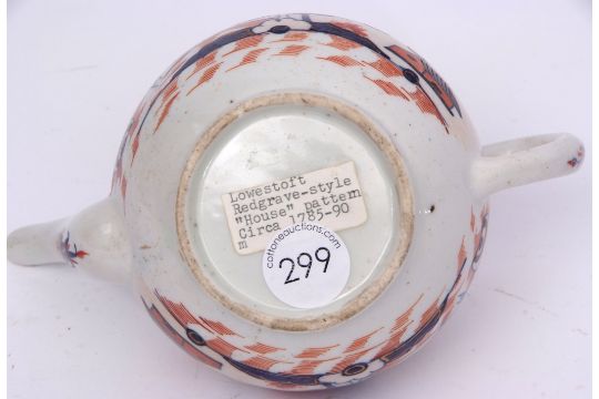 Lowestoft porcelain tea pot and cover circa 1780, decorated in iron red ...