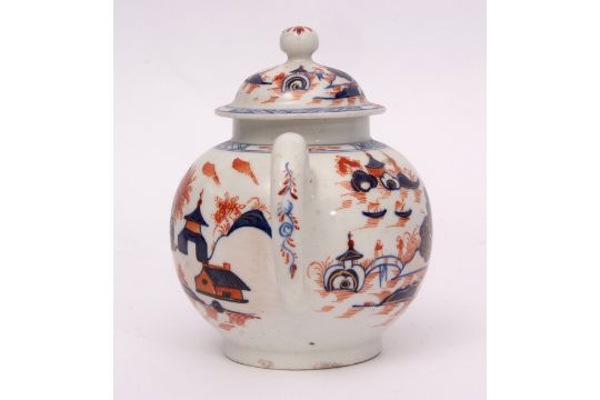 Lowestoft porcelain tea pot and cover circa 1780, decorated in iron red ...
