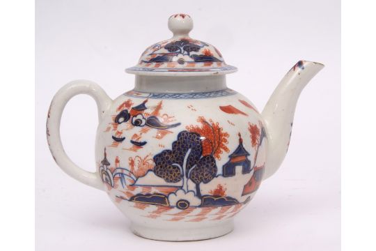 Lowestoft porcelain tea pot and cover circa 1780, decorated in iron red ...