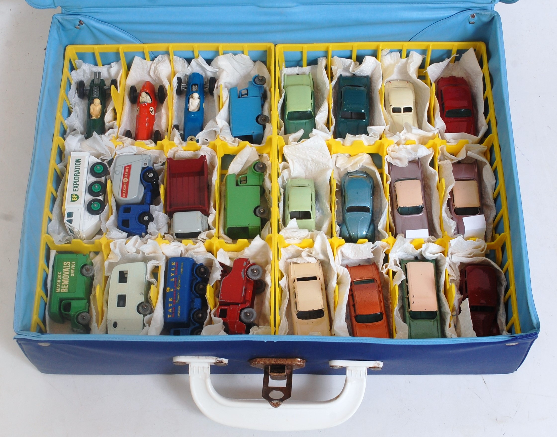 A Matchbox 1:75 series collectors case containing two plastic trays ...