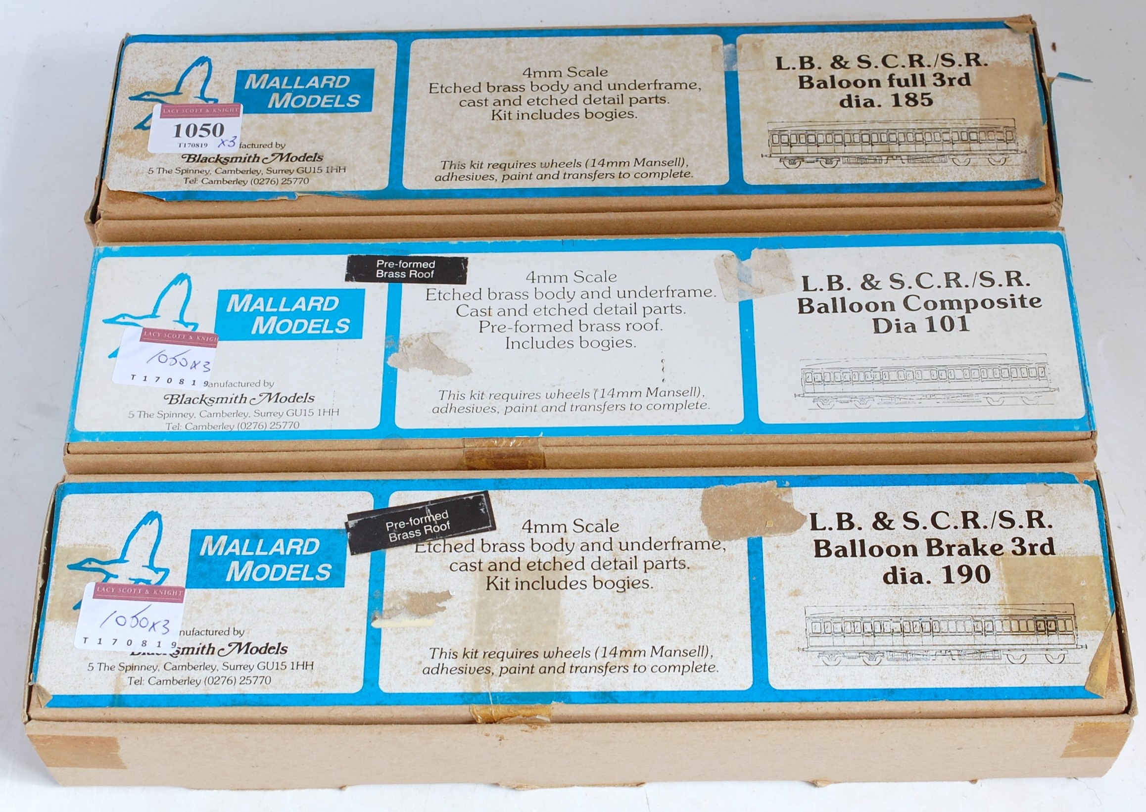 3 Mallard Models etched brass and whitemetal coach-kits to build rake ...