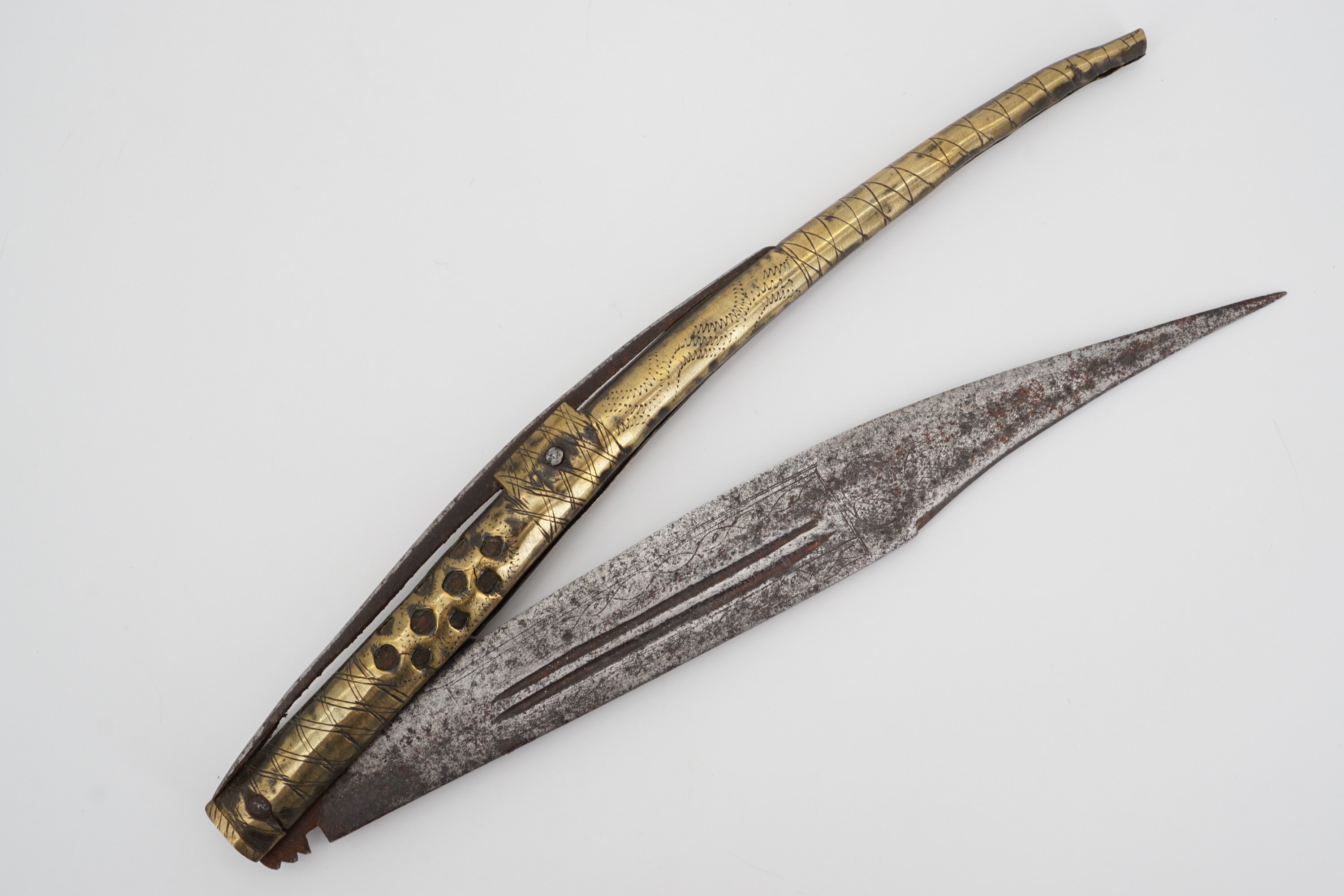 A Spanish navaja folding knife, 19th Century, 24 cm / 46 cm