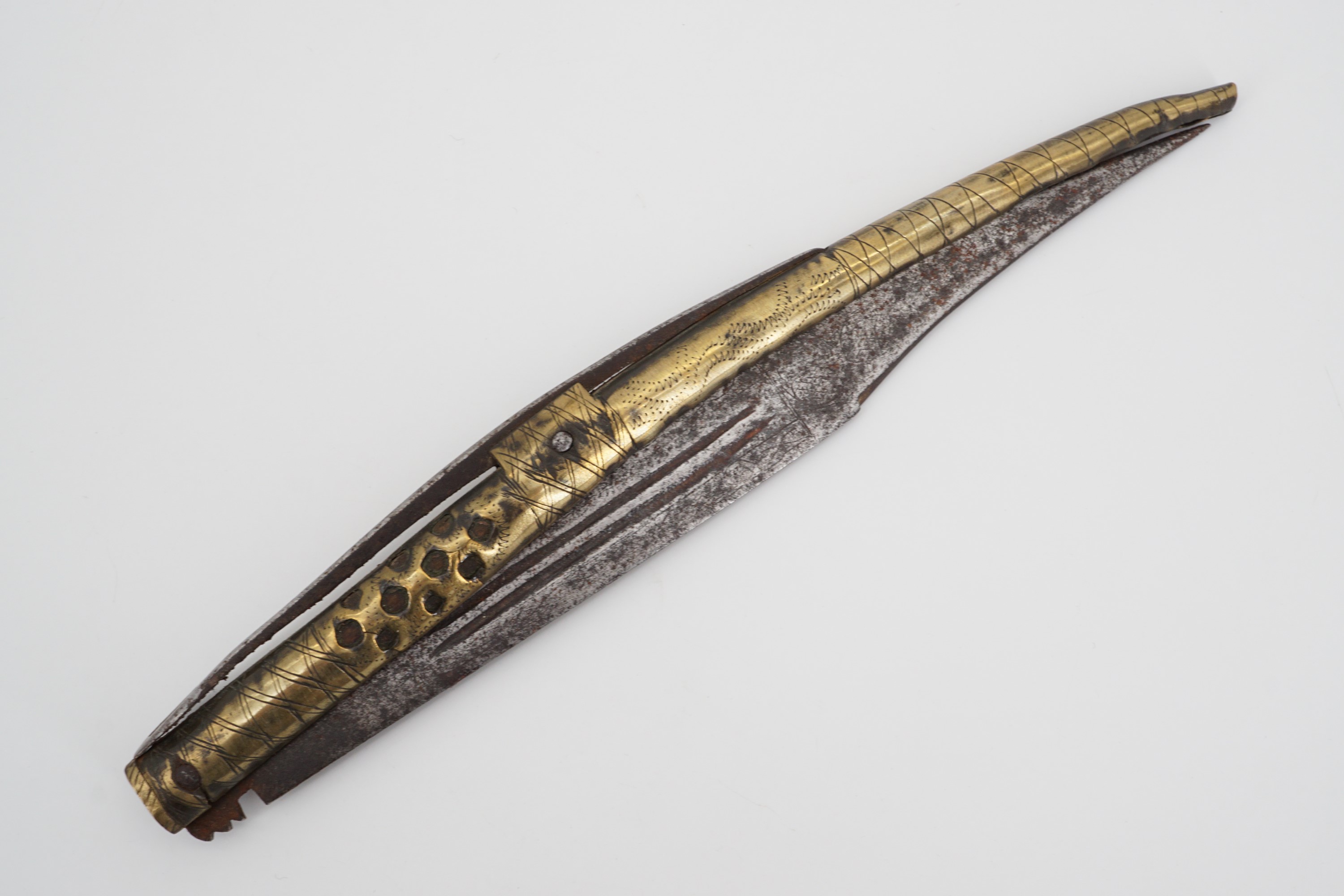 A Spanish navaja folding knife, 19th Century, 24 cm / 46 cm