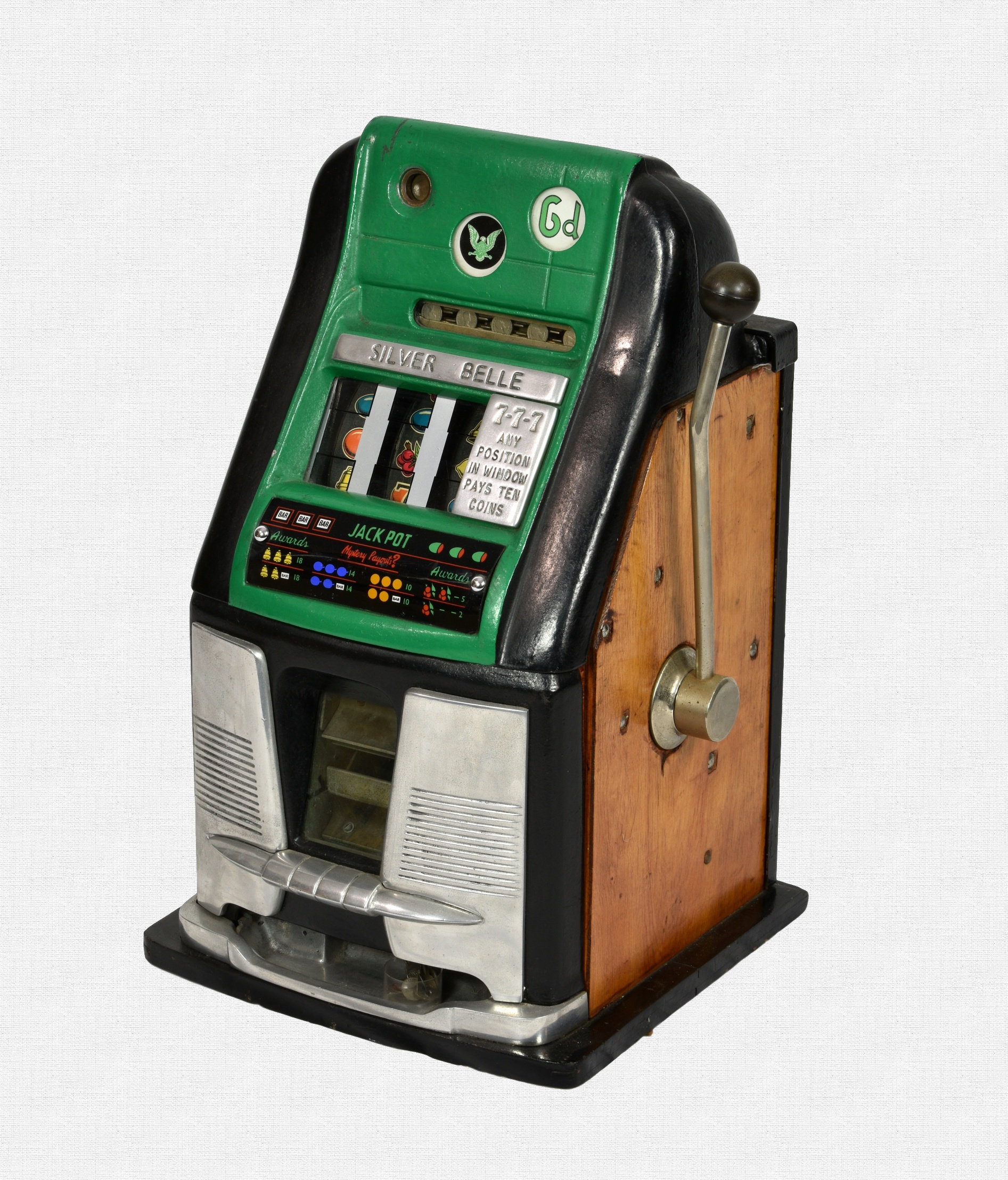 A vintage ' Silver Belle ' One Armed Bandit fruit machine 1950s, in ...