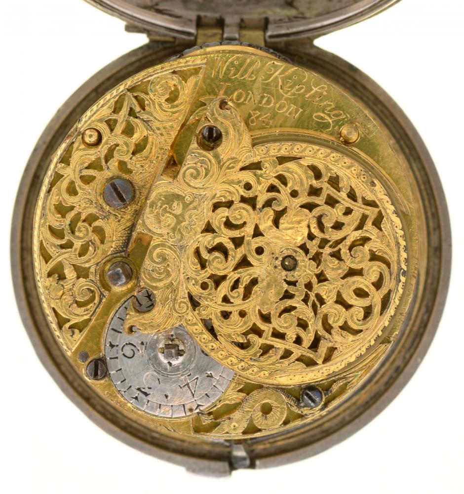 AN ENGLISH SILVER PAIR CASED VERGE WATCH WILL KIPLING, LONDON, 84 with ...