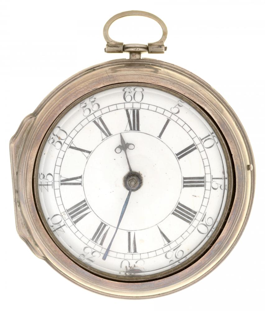 AN ENGLISH SILVER PAIR CASED VERGE WATCH WILL KIPLING, LONDON, 84 with ...
