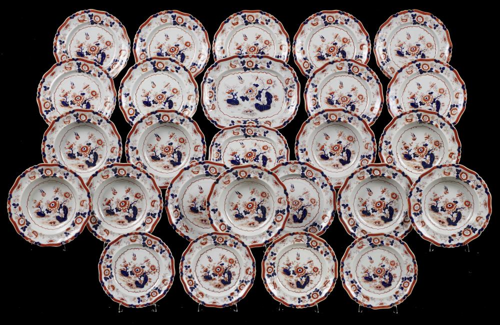 A STAFFORDSHIRE IRONSTONE TYPE JAPAN PATTERN DINNER SERVICE, C1840-50 ...