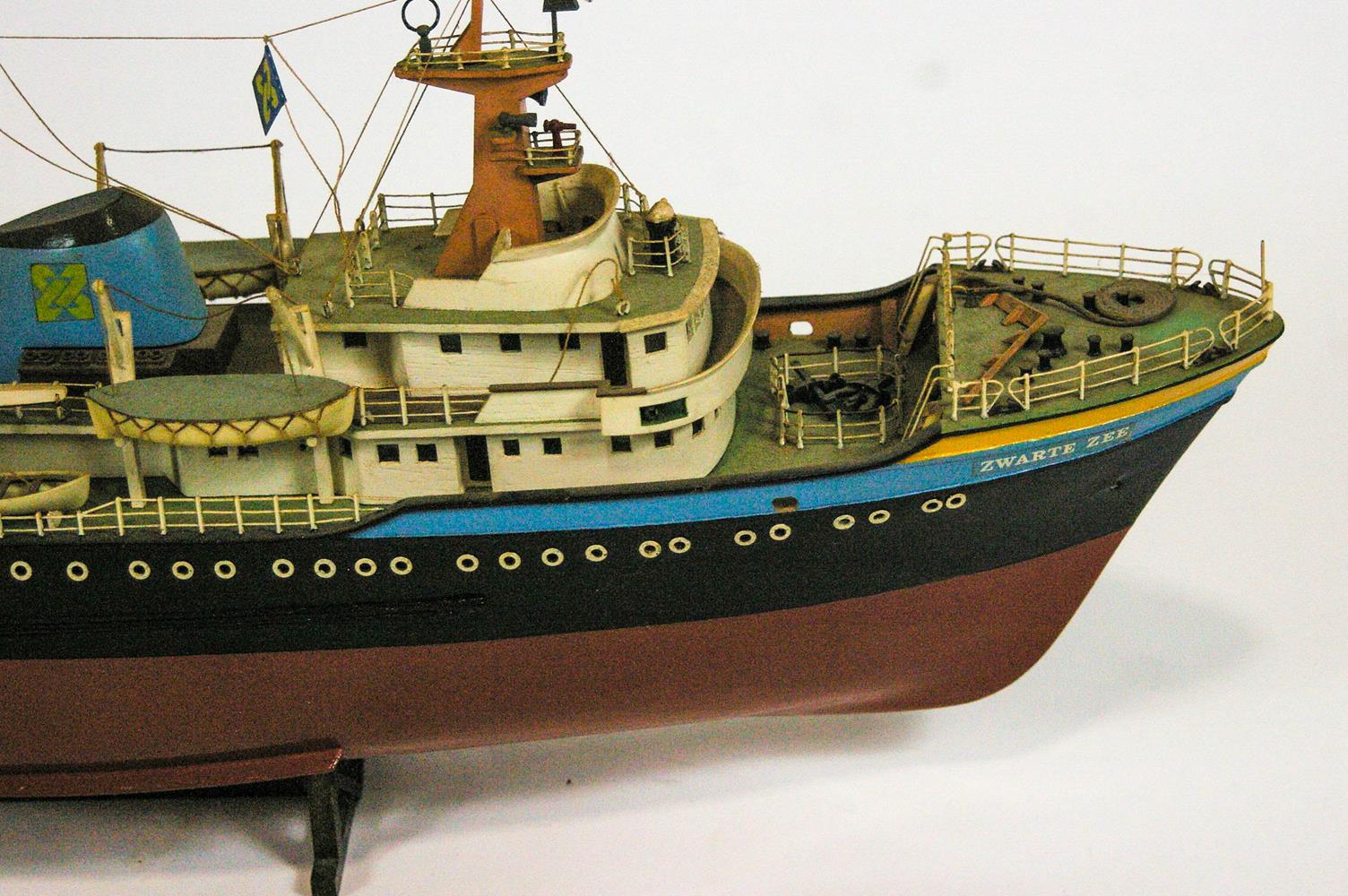 A wooden scale model of the tug Zwarte Zee, probably Billing Boat, 78cm ...