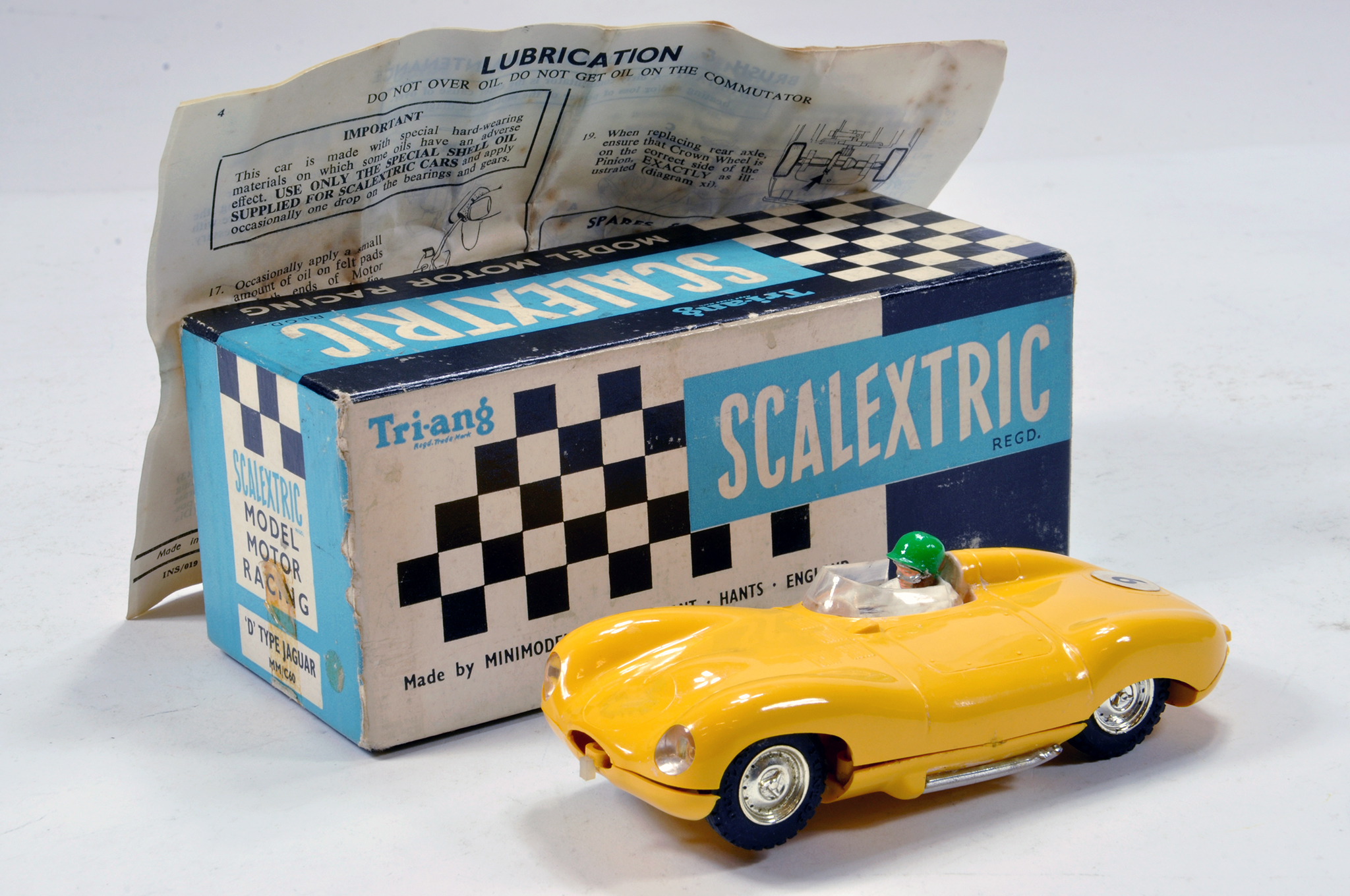 Early Scalextric comprising C.60 Jaguar D Type. Displays well in ...