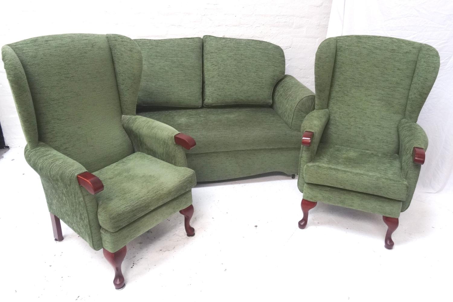 HSL THREE PIECE SUITEcomprising two wing back arm chairs on cabriole ...