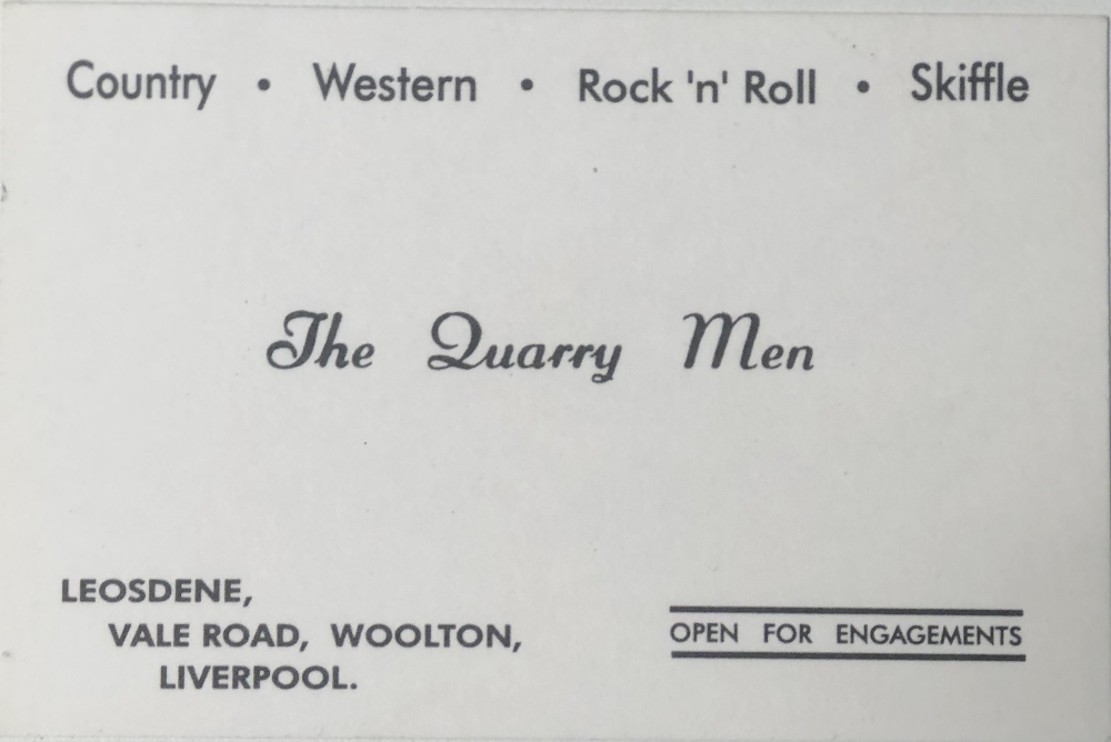 QUARRYMEN BUSINESS CARD. Original business card c1957 advertising the ...