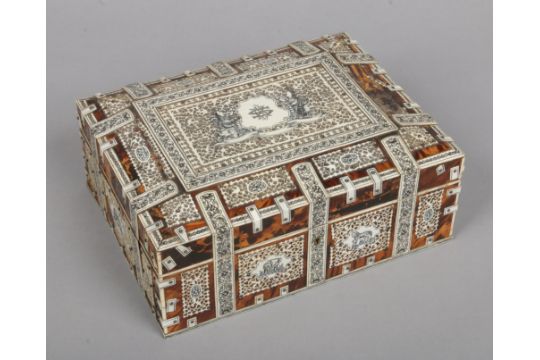 A 19th century Anglo Indian ivory and tortoiseshell mounted table box ...