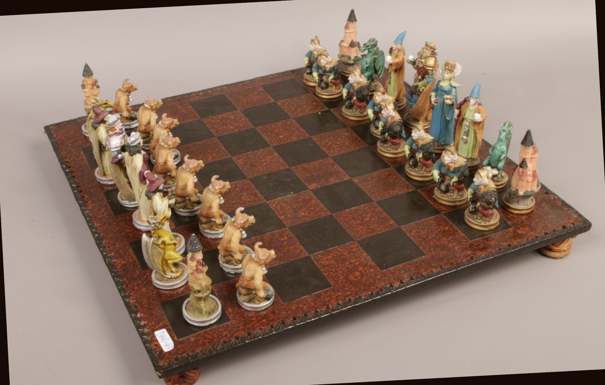 A Fantasy themed chess set and board.