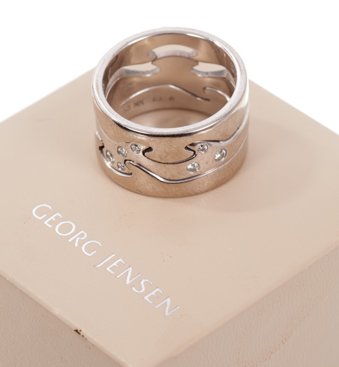 Georg Jensen diamond and 18ct white Fusion ring with three interlocking ...