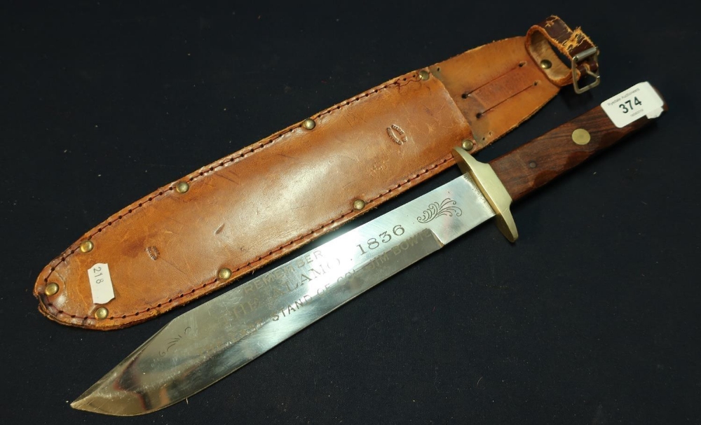 Alamo Jim Bowie, Bowie knife with 10 1/2 inch blade engraved 'Remember ...
