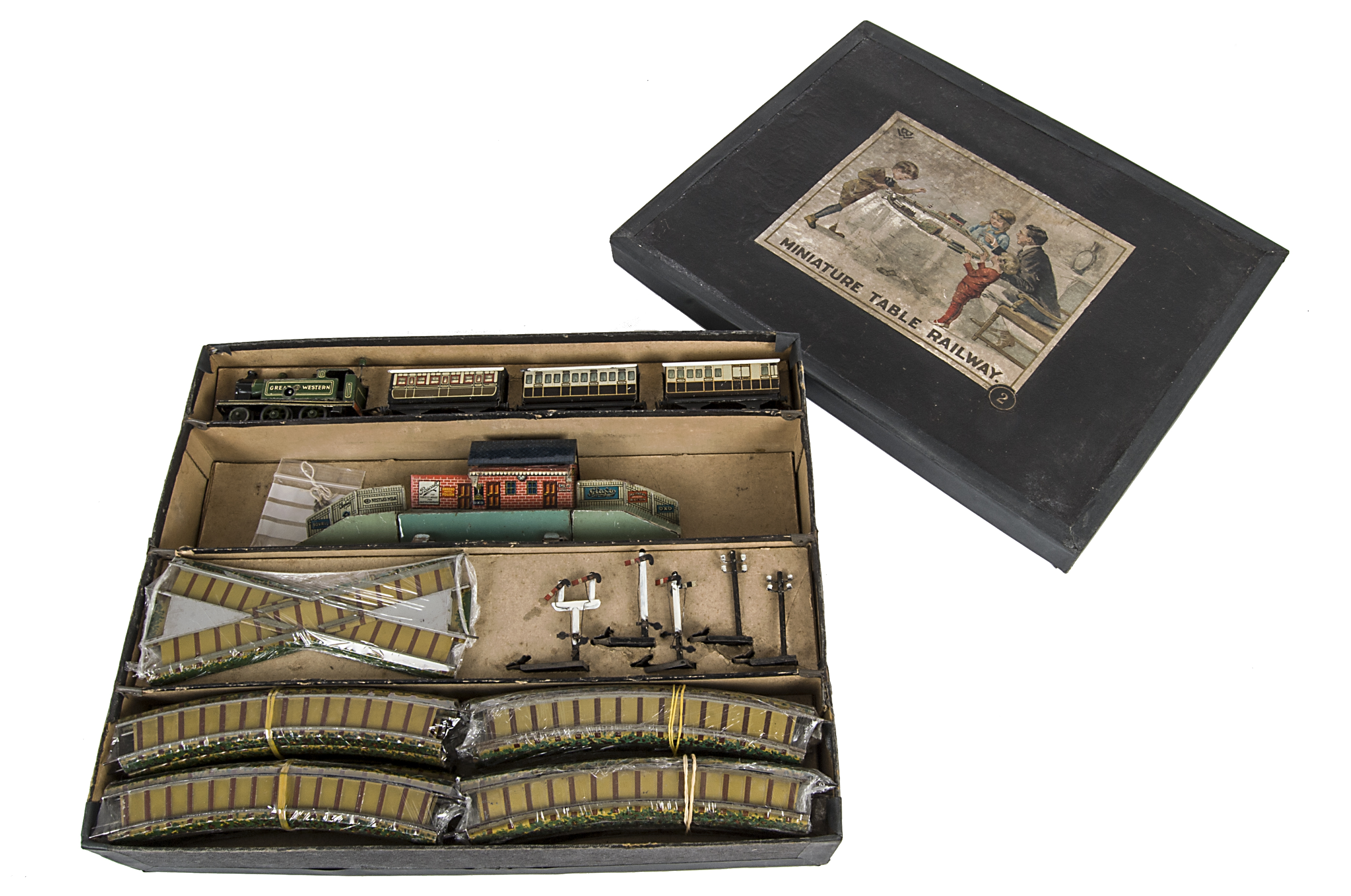 Bing Table Top 00 Gauge GWR Clockwork Train Set, comprising 2-4-0 Tank ...