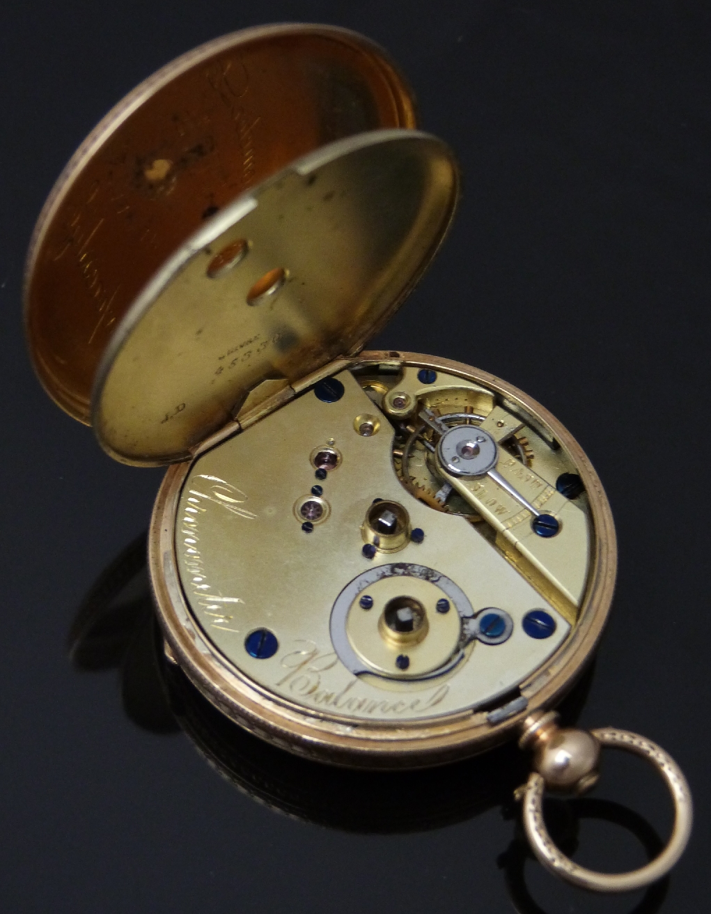 Chronometer Lever Balance 14ct gold open faced pocket watch with inset ...