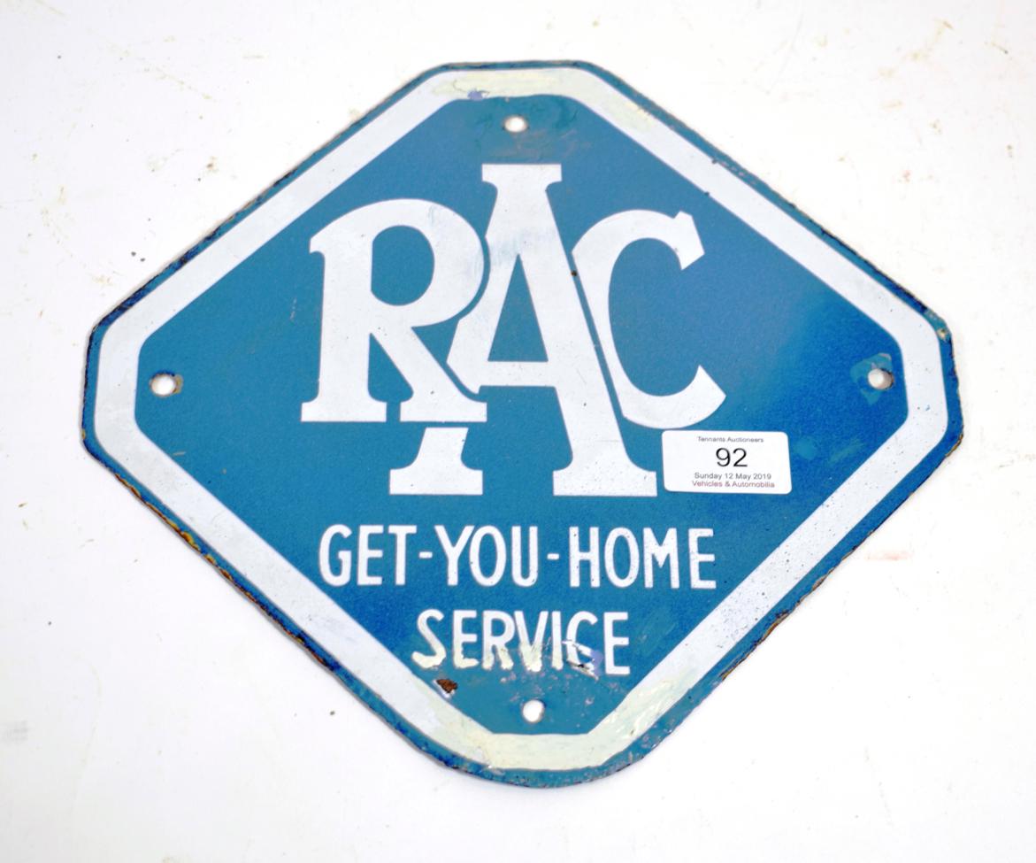 An RAC Single-Sided Enamel Advertising Sign, with white lettering RAC ...