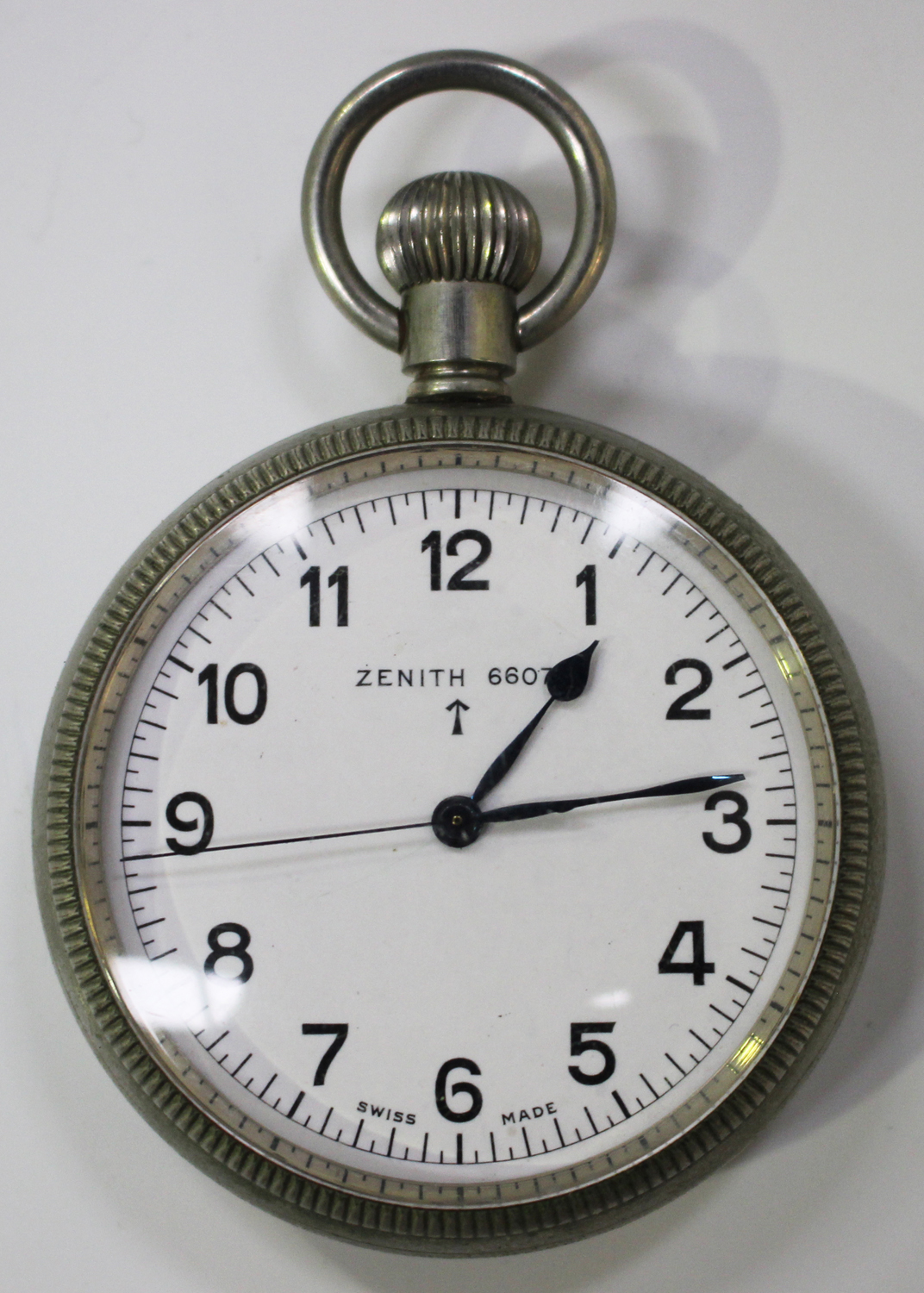 A mid-20th century Zenith Royal Navy base metal cased keyless wind open ...