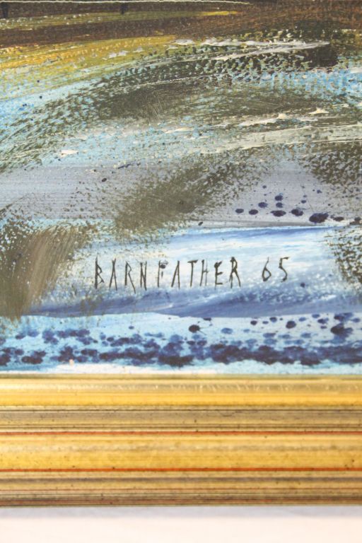 Large Michael Barnfather framed Oil on board of Boats in an Estuary ...