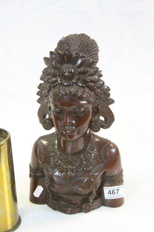 Hardwood Carved Ethnic Tribal Bust of a Female, 32cms high signature to ...