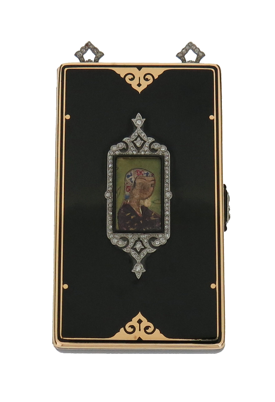 An Art Deco diamond and enamel compact by Cartier, of Islamic ...