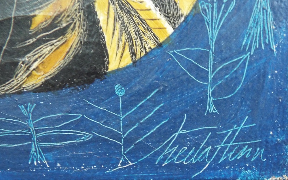 Sheila Flinn (B.1929) - 'Cat in Moonlight', signed, label verso, oil on ...