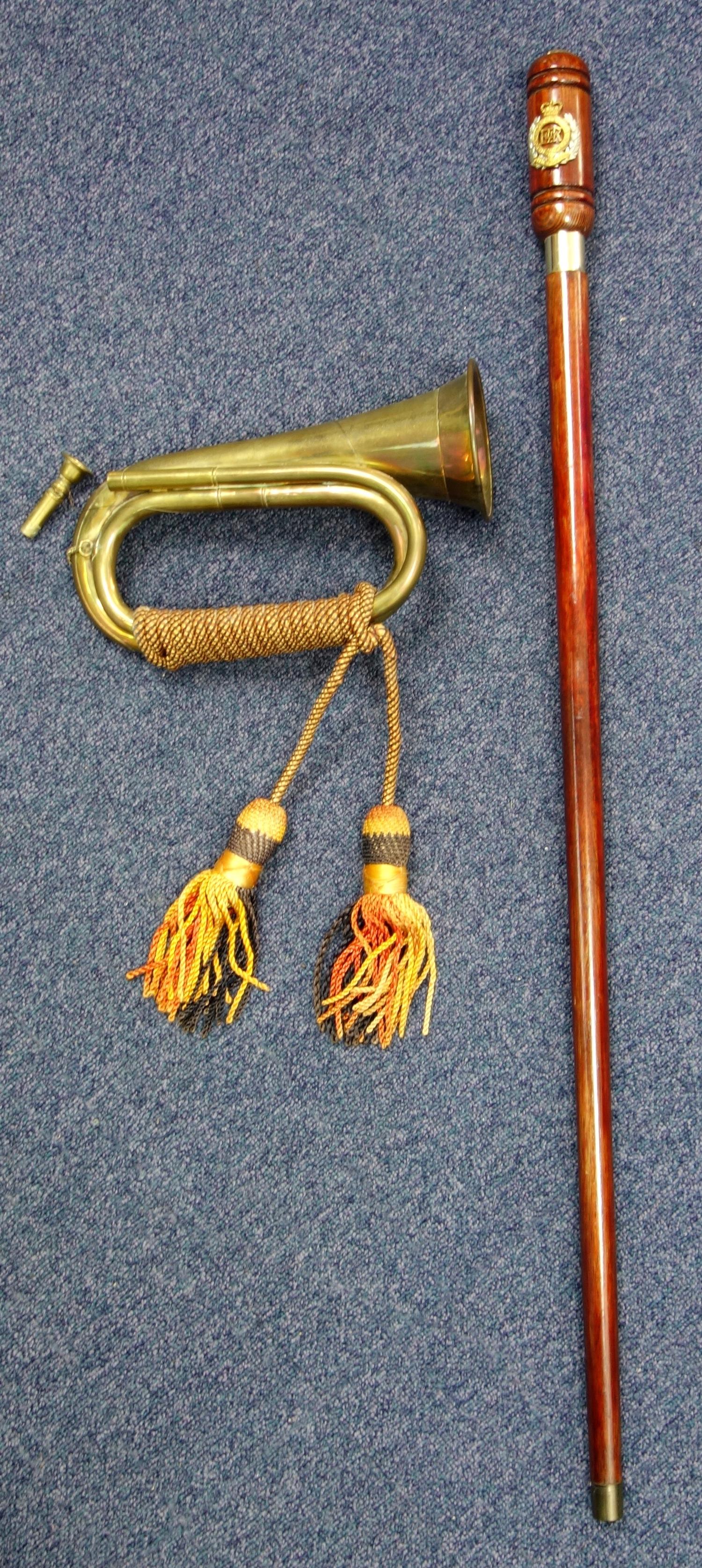 BRASS BUGLE WITH TASSELS (H.28 CM) AND AN ELIZABETH II ROYAL ENGINEERS ...