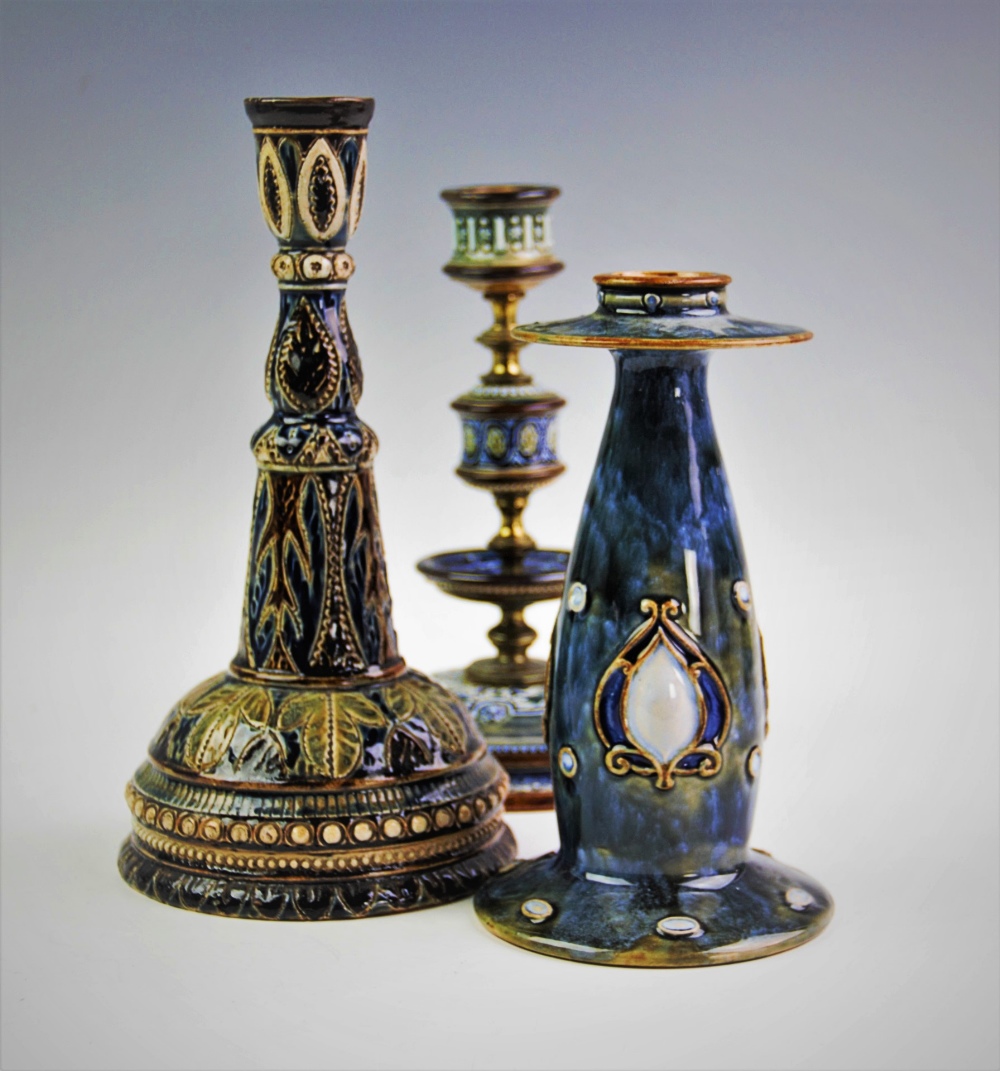A Doulton Lambeth candlestick, late 19th century, decorated by Frank ...