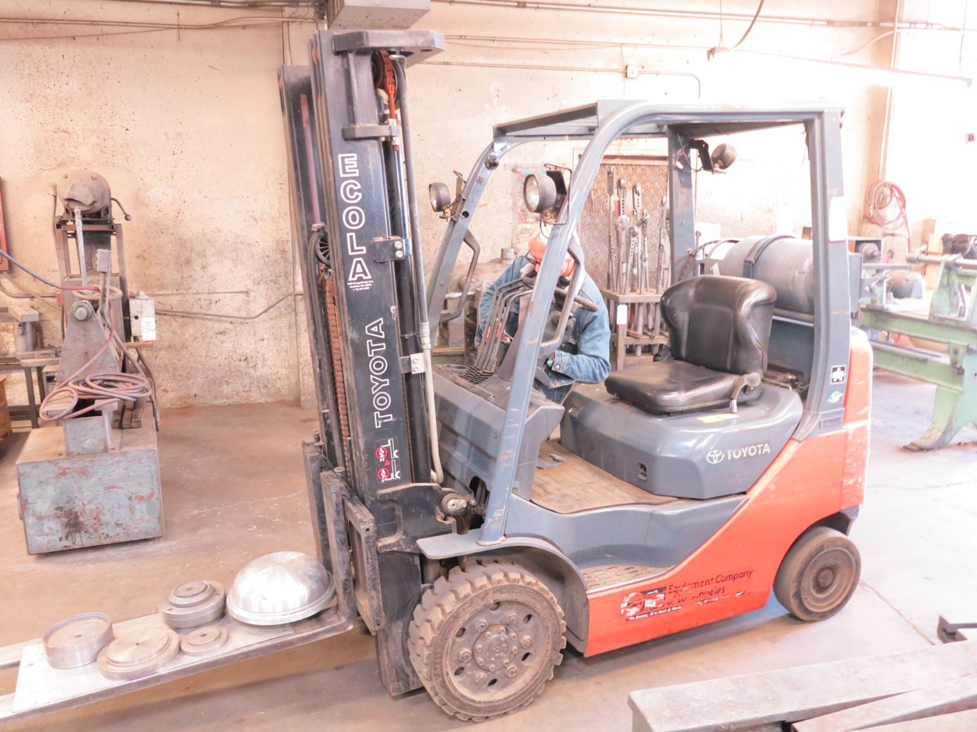 TOYOTA FORKLIFT, MODEL 8FGCU20, 3,400 LB CAPACITY, 3-STAGE MAST, SIDE ...