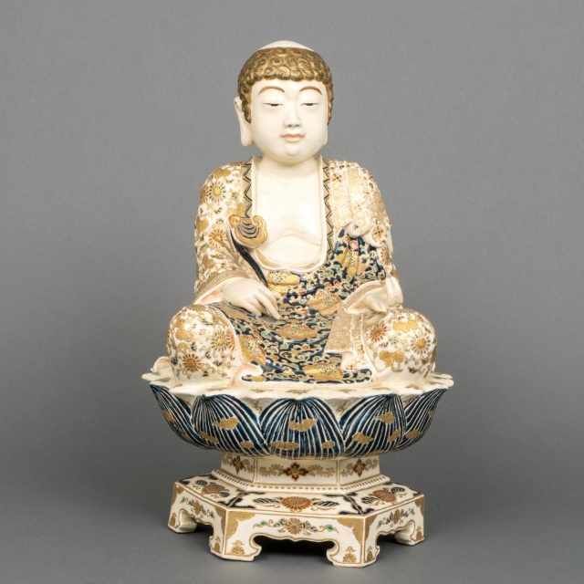 Large Satsuma statue: Buddha sitting in padmasana on a lotus throne ...