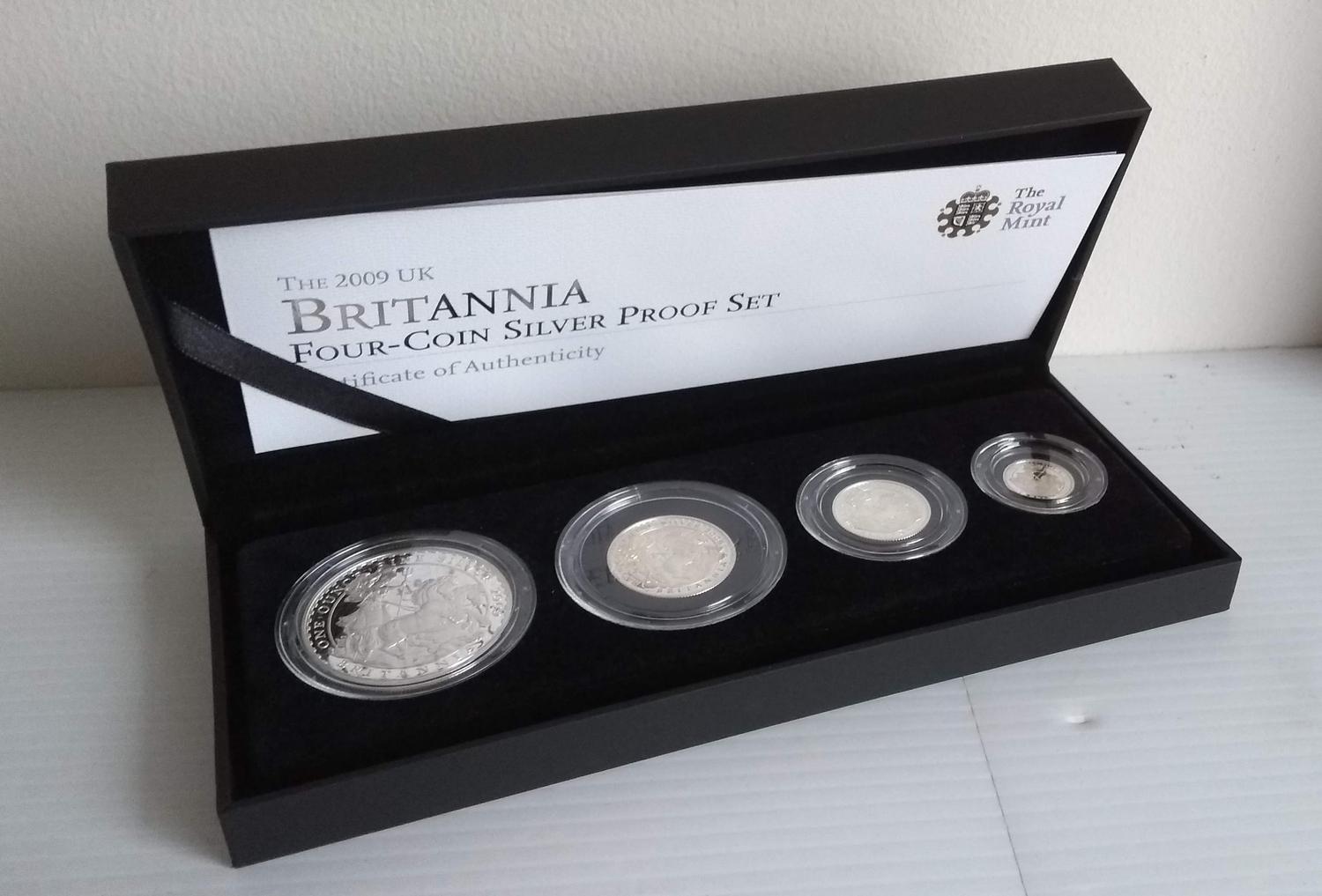 The Royal Mint cased UK Britannia Four-Coin Silver Proof Set 2009 with ...